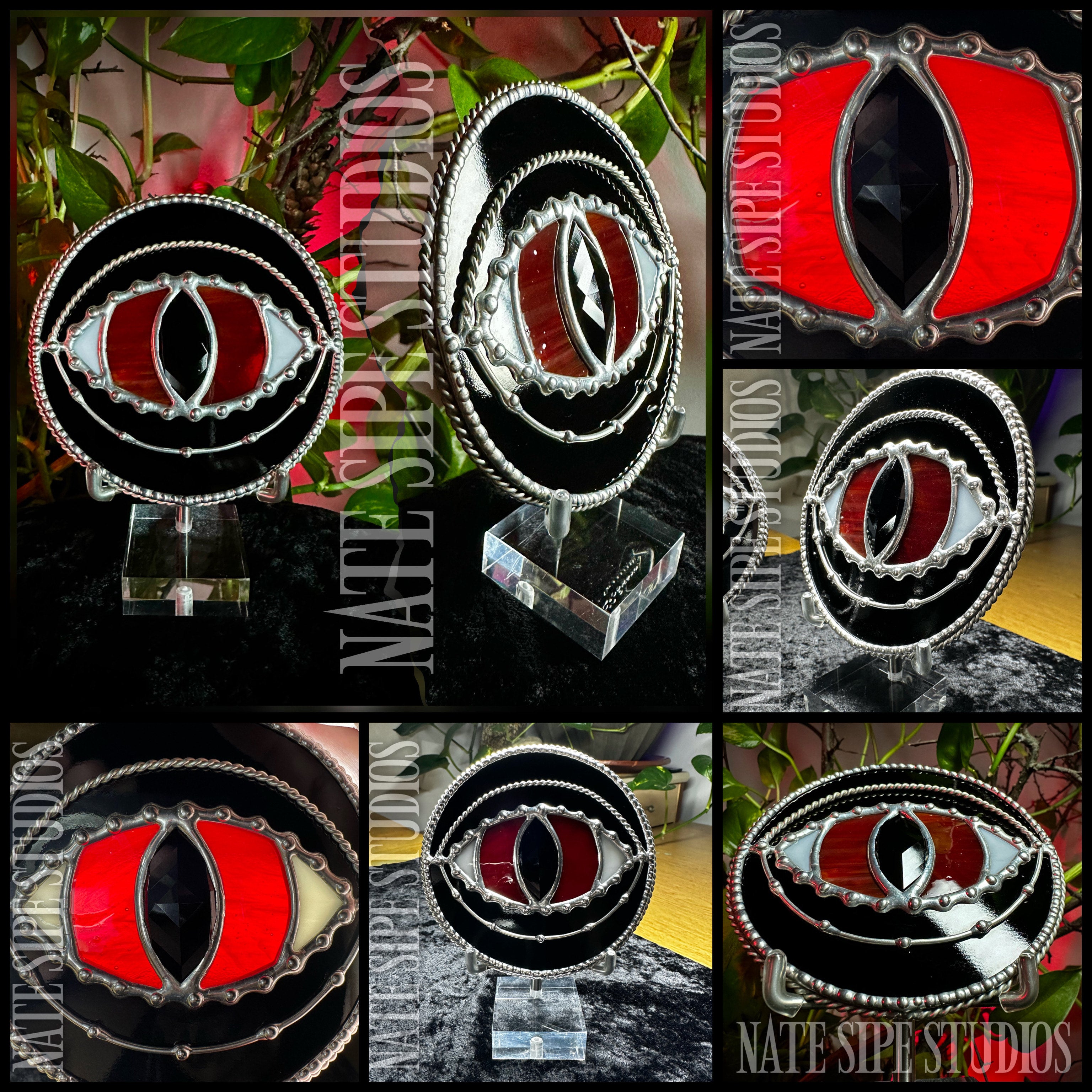 Mini Creature Eye Stained Glass Plate - RED | Nate Sipe Studios