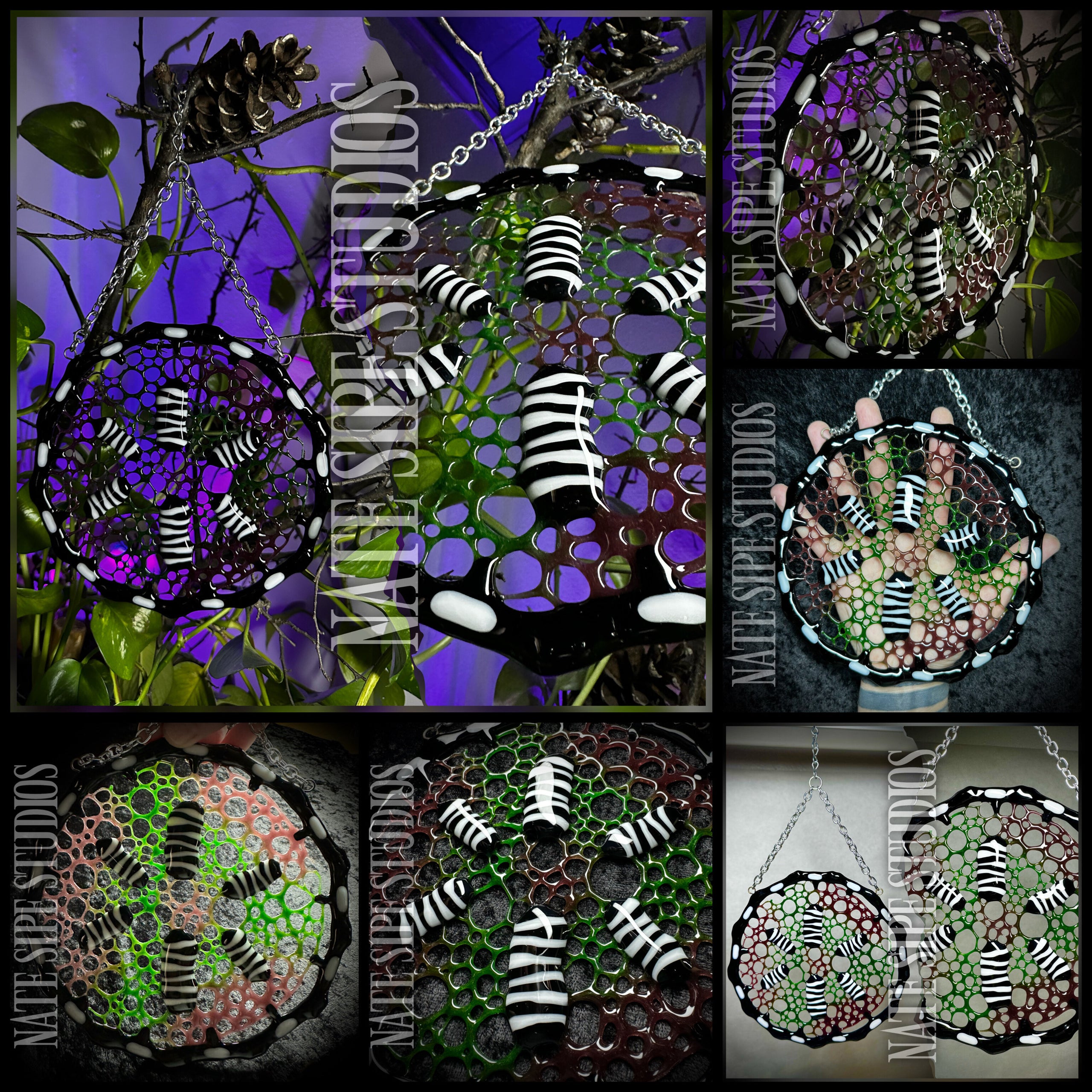 "Slime Crawlers" Fused Glass Lace Suncatcher | Nate Sipe Studios